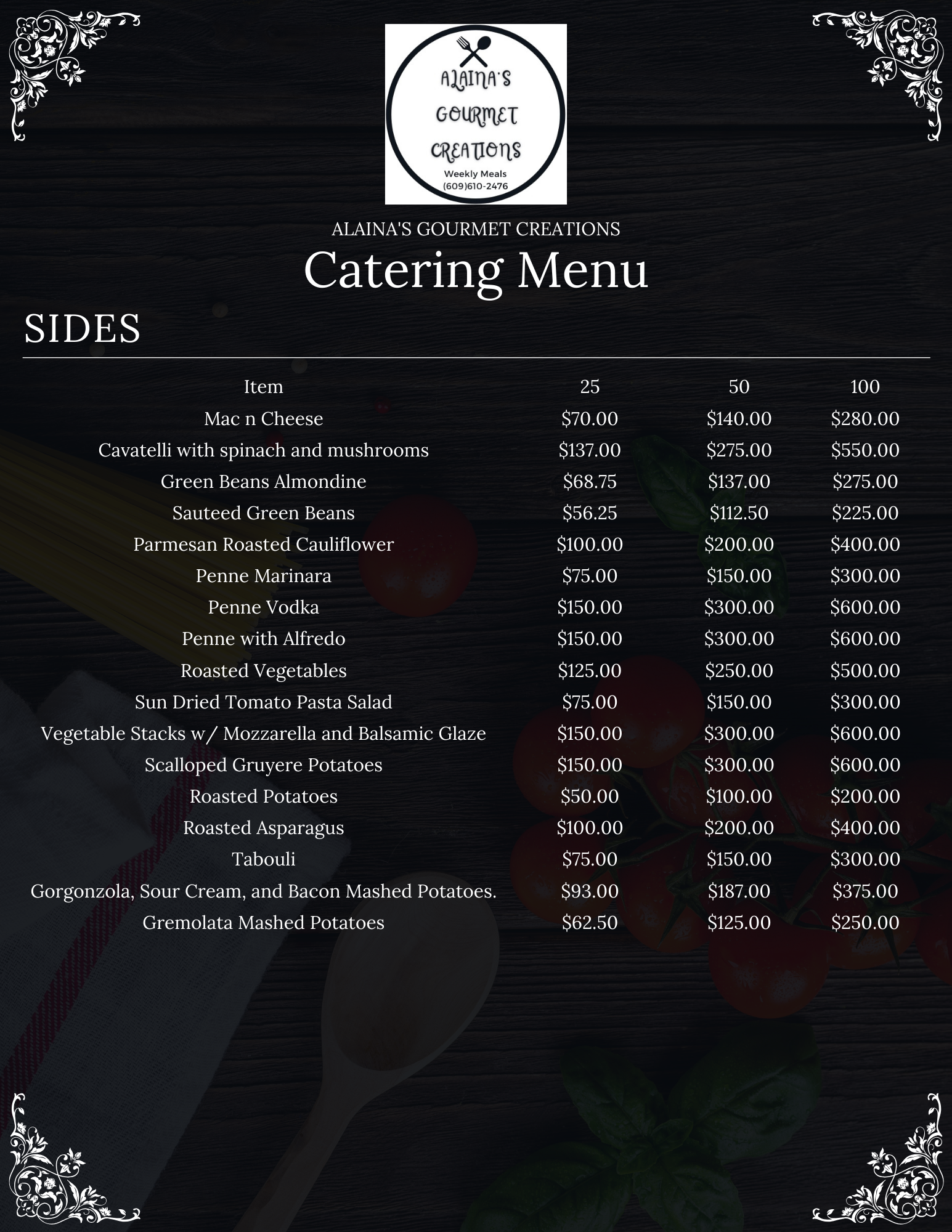 Catering Menu | Alaina's Gourmet Creations